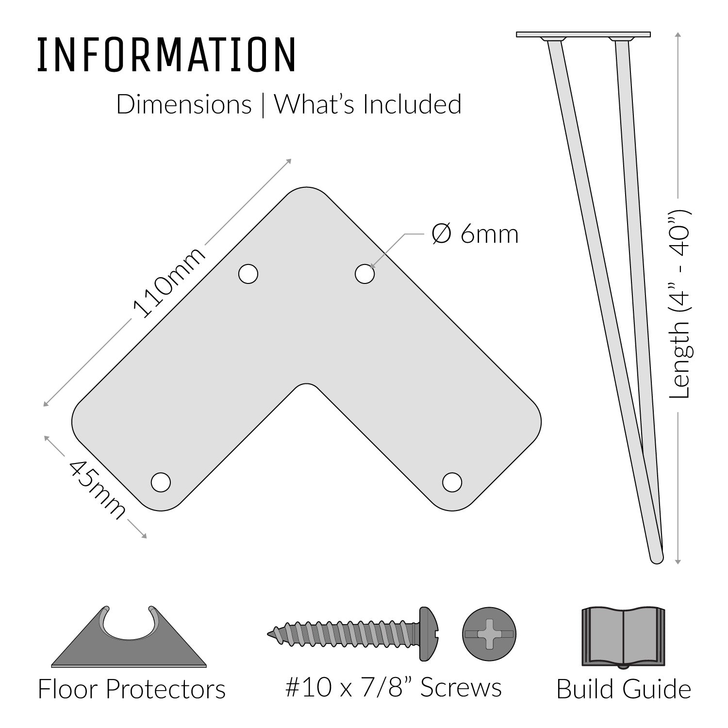 Metal Counter Legs | Hairpin Countertop Legs | 34” - 86 CM
